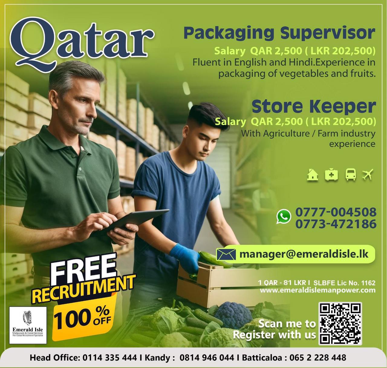 Free Recruitment | Storekeeper Jobs in Qatar